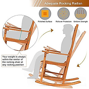 Giantex Set of 2 Porch Rocking Chair Outdoor and Indoor Use, Solid Eucalyptus Wood Rocker with Natural Finish, Front Porch Chairs for Patio Deck Garden, Wooden Rocking Adirondack Chair Set