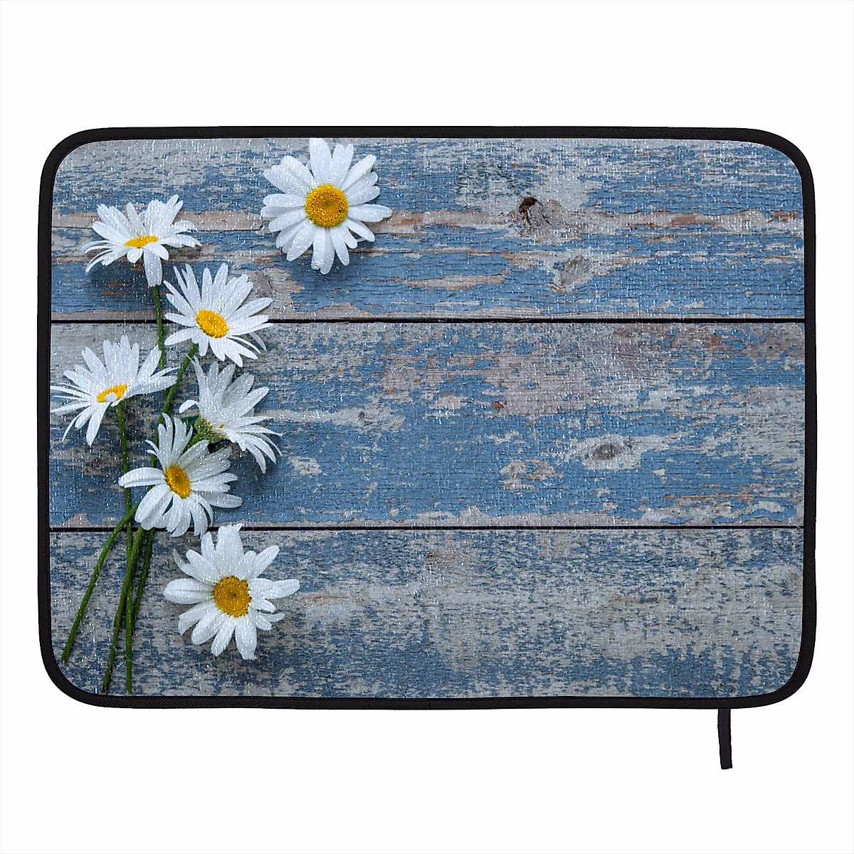Daisy On Wooden Board Dish Drying Mat - 18" x 24" Microfiber Dish Mat Absorbent Drying Pad Heat-resistant Dish Drainer Mats for Kitchen Countertop