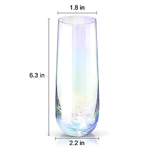 Gutsdoor Radiance White Pearl Luster Stemless Champagne Flutes Glasses Set of 4 (10 Ounce) Elegant All-Purpose Wine Drinking Glassware Beverage Cups for Water, Juice, Beer, Whiskey & Bar Decor