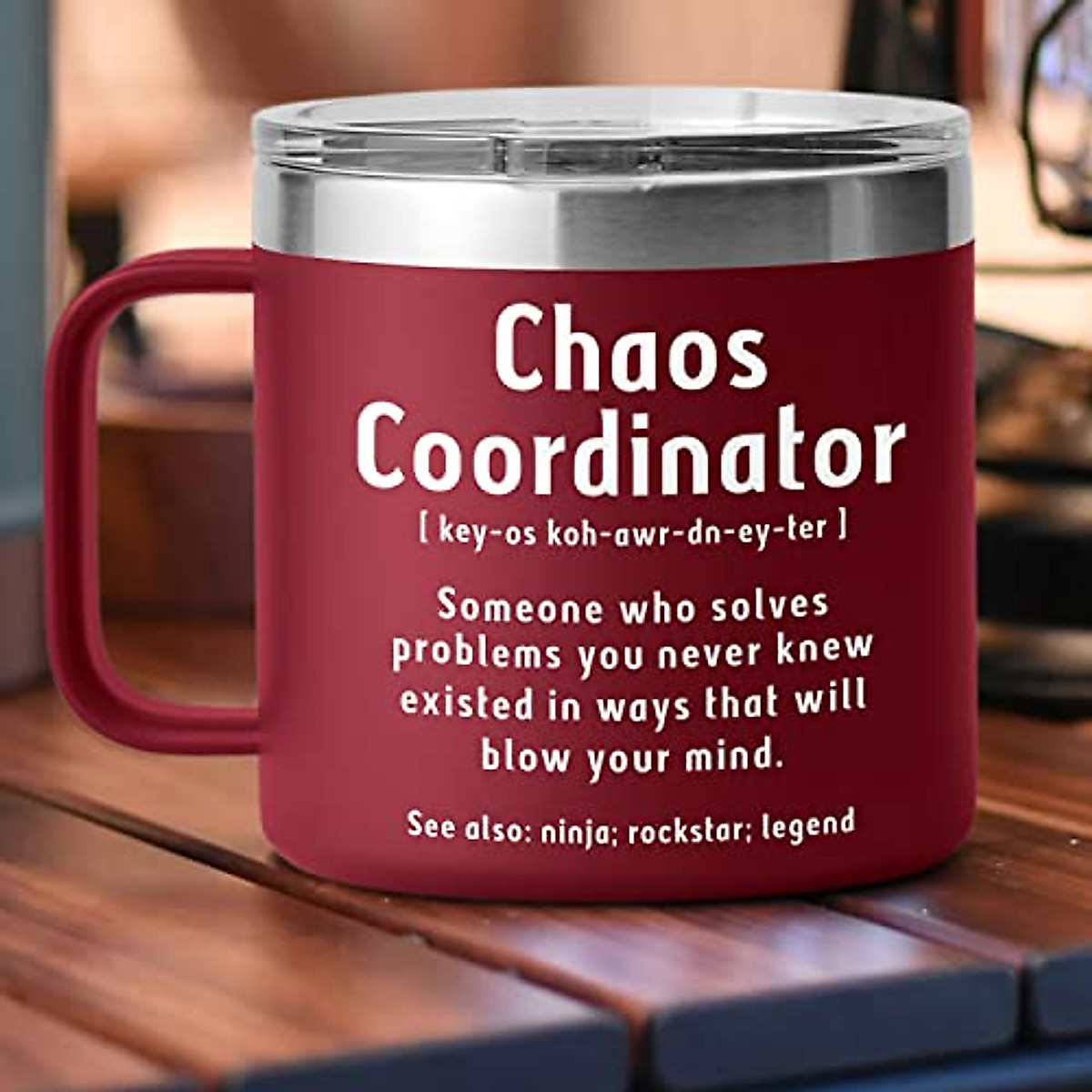 Chaos Coordinator Mug Tumbler - Unique Funny Gift for Boss Women, Men, Manager, Coworker, Teacher, Nurse - Birthday Christmas Thank You Gift - 14 Oz Coffee Insulated Mug