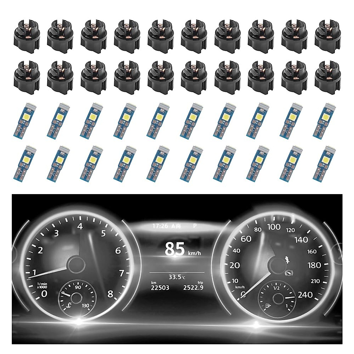 20PCS Car LED Dash Lights - Super Bright Instrument Cluster Light Bulbs with T5 37 74 LED Bulbs & Twist Lock Socket - Universal 12V LED Lights for Car Interior Accessories (White)