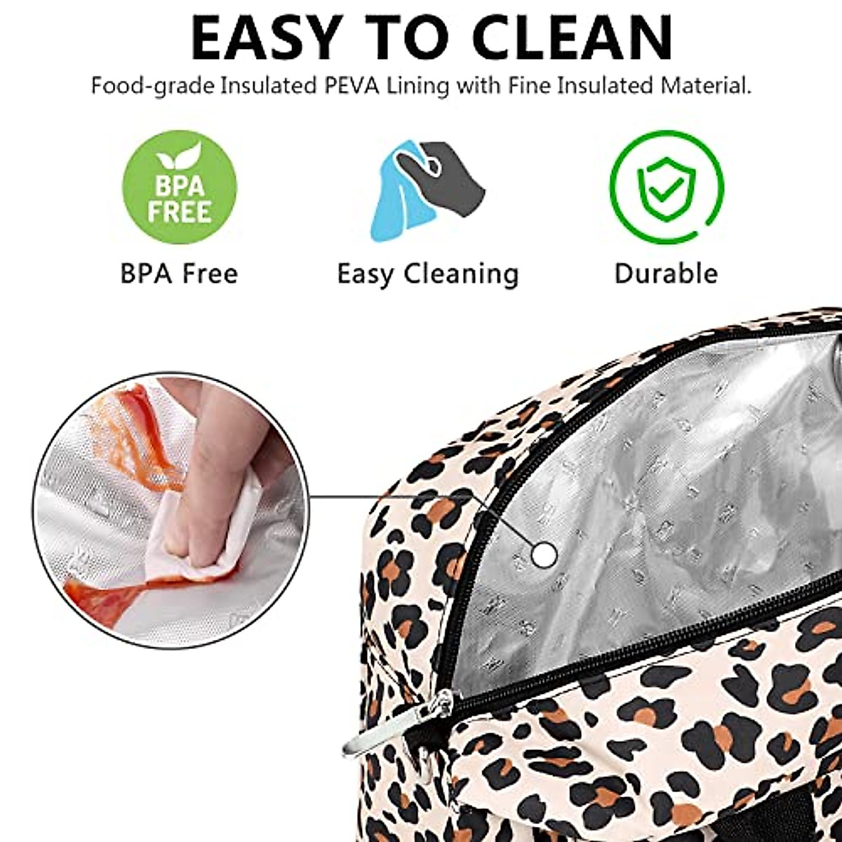 BALORAY Lunch Bag for Women Men, Insulated Lunch Box for Adults Kids, Reusable Women’s Lunch Cooler Tote Bag for Work Office School Picnic Beach (Leopard)