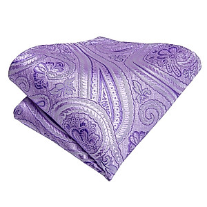 DiBanGu Lavender Purple Bow Tie for Men Woven Paisley Self Tied Bow Tie and Lapel Pin Set with Handkerchief Cufflinks