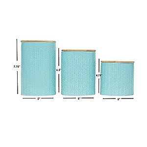 Home Basics Wave 3 Piece Ceramic Canister Set With Bamboo Tops, Turquoise