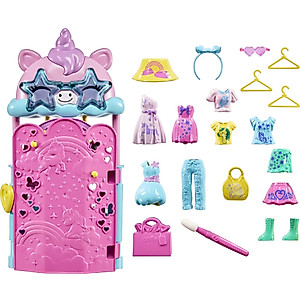 Polly Pocket Dolls & Playset, Unicorn Toy with 2 Dolls & 19 Fashion Accessories, Glam It Up Style Studio