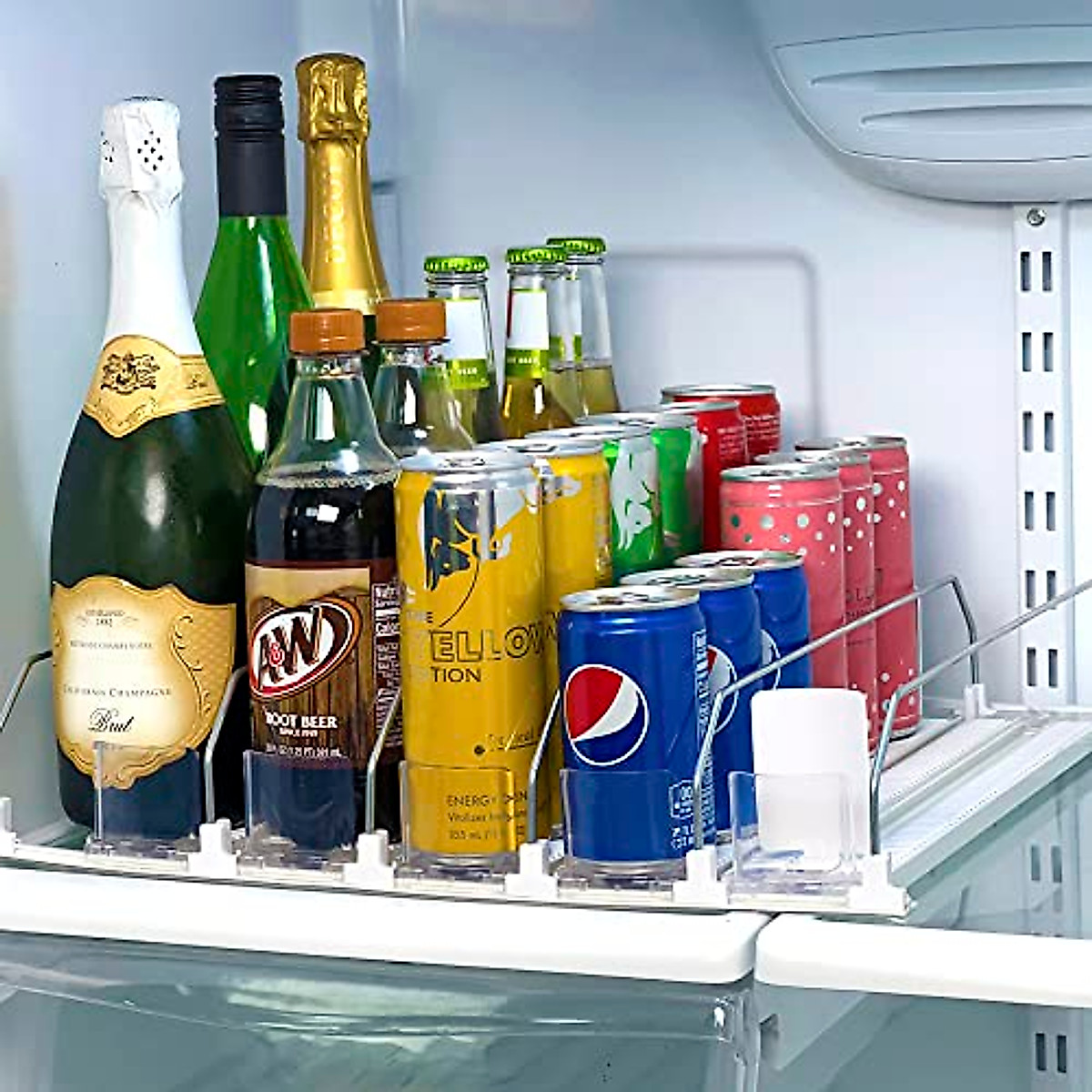 Drink Beverage Organizer, Automatic Self-Pusher Glide, Fridge Beverage Organizer, Adjustable Width, Soda Can Water Beer Bottle Dispenser, 12oz 16oz 20oz, Home Kitchen, Commercial Refrigerator (Black)