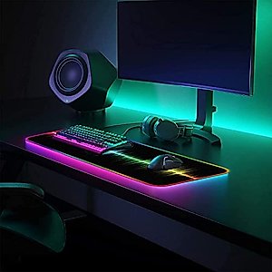 Gaming Mouse Pads Green Hexagon Texture Pattern RGB Gaming Mouse Mat LED Glowing Computer Keyboard Carpet XXL with 14 Lighting Modes Desk Pad,400x800mm