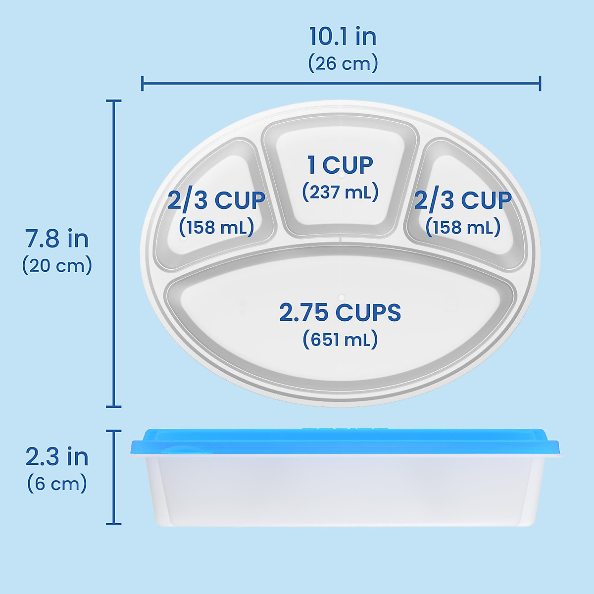 EasyLunchboxes® - Oval Lunch Boxes - Reusable 4-Compartment Food Containers for Work, Travel and Meal Prep, Set of 4, (Classic)