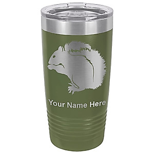 LaserGram 20oz Vacuum Insulated Tumbler Mug, Squirrel, Personalized Engraving Included (Camo Green)