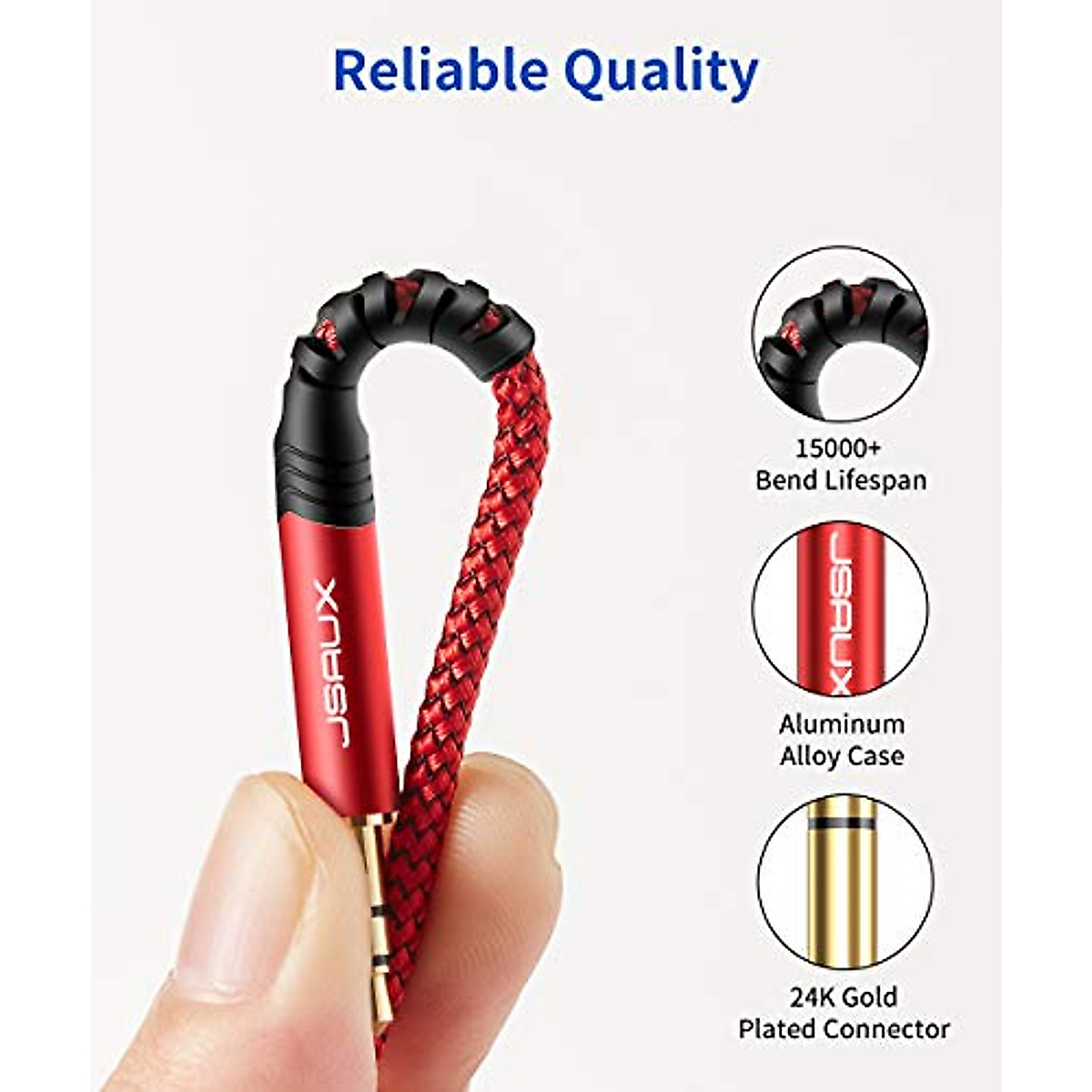JSAUX 3.5mm to 6.35mm Stereo Audio Cable, 6.35mm 1/4" Male to 3.5mm 1/8" Male TRS Bidirectional Stereo Audio Cable Jack 4FT for Guitar, iPod, Laptop, Home Theater Devices, Speaker and Amplifiers-Red