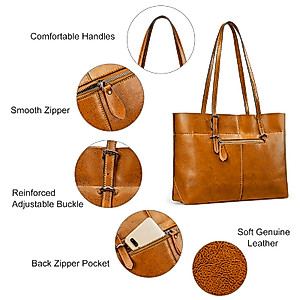 S-ZONE Women Vintage Genuine Leather Tote Shoulder Bag Handbag Upgraded Version Medium