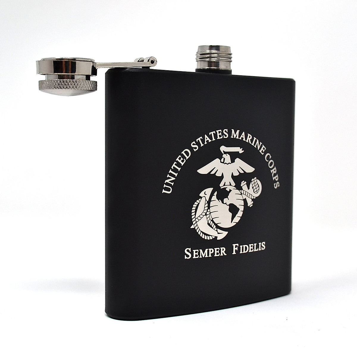 6 oz USMC Flask | Matte Black Stainless Steel Marine Corps Hip Flask for Liquor – US Marine Corps Gifts | Disabled USMC Vet Owned SMALL Business
