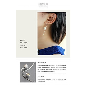 925 Sterling Silver Flower Earings Elegant Lotus Long Drop Earring for Women Fashion Brincos Grandes Fine Jewelry pendientes