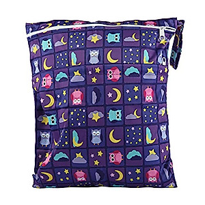 Sigzagor Wet Dry Bag Baby Cloth Diaper Nappy Insert Bag Reusable Washable (Moon Star Owls)