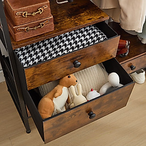 YIGOBUY Heavy Duty Garment Rack with Drawers Clothes Rack for Hanging Clothes, Industrial Clothing Racks with Shelves, 4 Fabric Drawer, Freestanding Closet Organizer, Rustic Brown