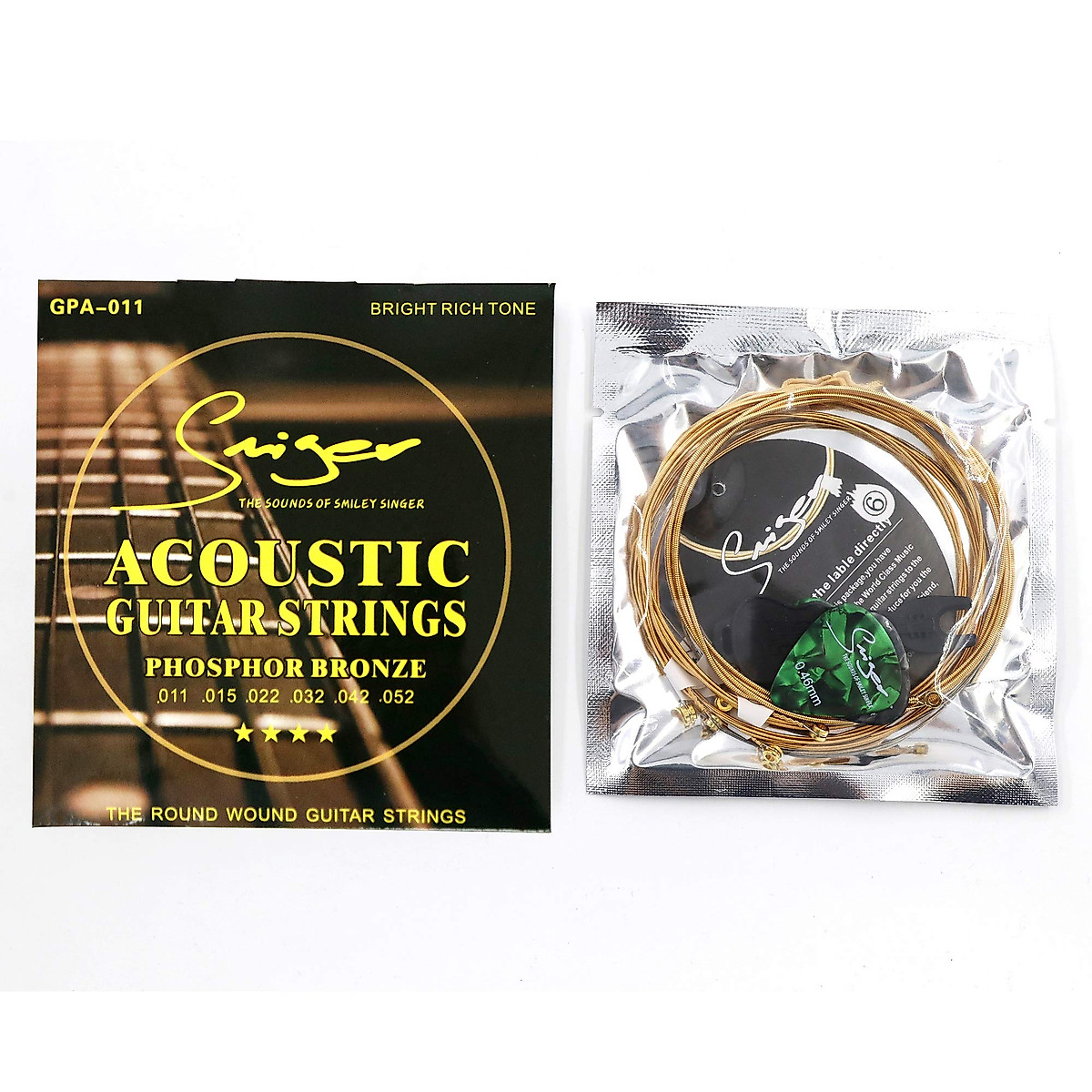 bestwishes Acoustic Guitar Strings,Phosphor Bronze Guitar Strings.011-.052,Guitar Strings Acoustic 6 String Set,3 Guitar Picks And 1 String Changing Tool