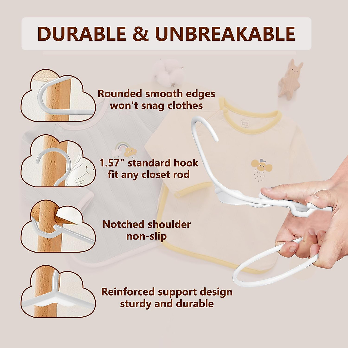 trusir Kids Hangers 100 Pack - 11. 5 Inch Baby Hangers for Closet - White Hangers for Closet - Toddler Hangers for Clost & Child Clothes for Clost - Ideal for Baby Standard Use (White)