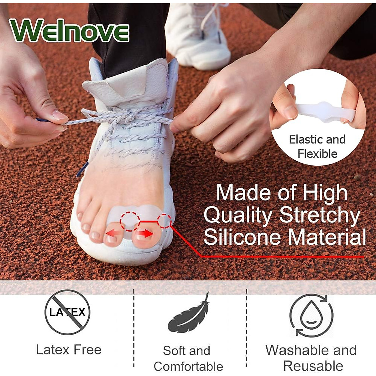 Welnove Pack of 12 Bunion Corrector, Toe Separators with 2 Loops, Big Toe Spacer Suitable for Bunion and Overlap Toe (White)