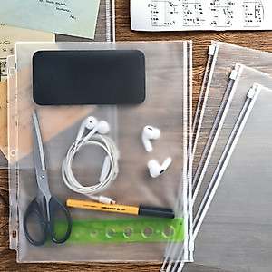 12 Packs Letter Size Binder Pockets, 3 Holes 11.4in x 9.5in Zipper Binder Folders for 3 Ring Binder, Waterproof Clear PVC Binder Pouch Loose Leaf Filing Document Bag