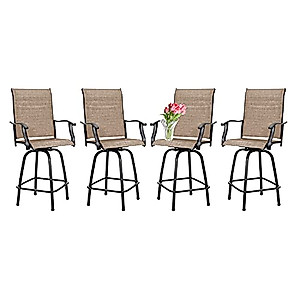 PIAOMTIEE Outdoor Bar Stools Set of 4, Bar Height Patio Chairs with High Back and Armrest, All Weather-Resistant Textilene Bar Stools Patio Furniture for Garden Lawn Deck, Brown