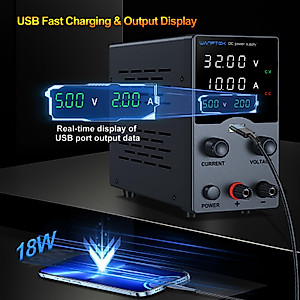 DC Power Supply Variable, Bench Power Supply with Encoder Adjustments Knob, USB Charge Interface, Variable Power Supply with USB Output Current Display, Over-Current Protection (30V 10 Black)