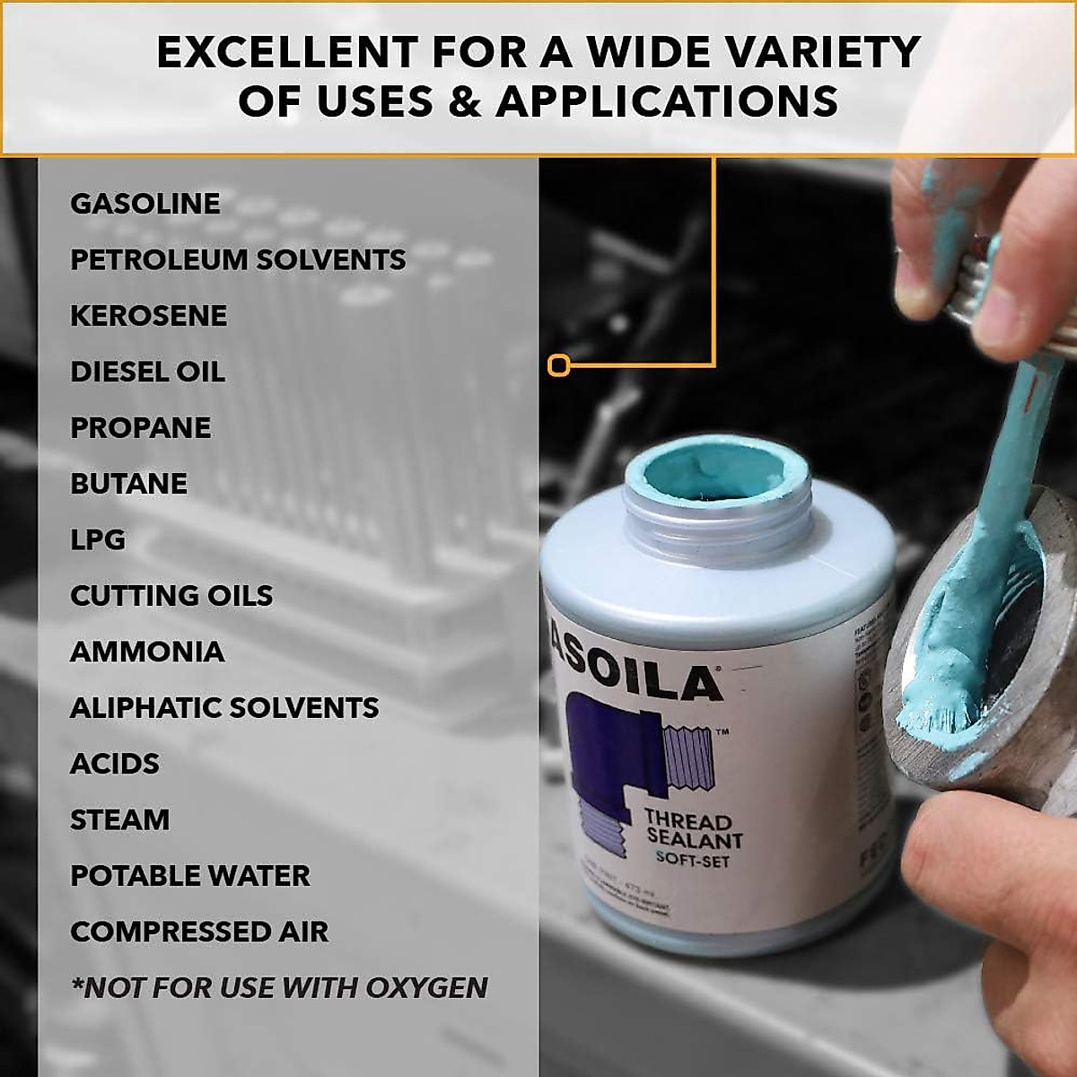 Gasoila - SS04 Soft-Set Pipe Thread Sealant with PTFE Paste, Non Hardening, -100 to 600 Degree F, 1/4 Pint Brush