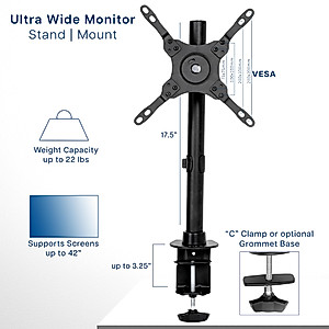 VIVO Ultra Wide Screen TV and Monitor Desk Mount, Adjustable Height and Tilt Stand for Screens up to 42 inches, Black, STAND-V101C