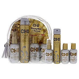 CHI Strengthen and Revive On The Go Styling Kit Unisex 2oz Keratin Shampoo, 2oz Keratin Conditioner, 2oz Keratin Leave-In Conditioner, 2.6oz Keratin Flex Finish Hair Spray 4 Pc