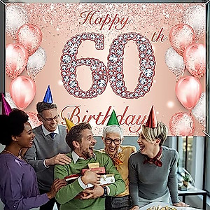Happy 60th Birthday Rose Gold Banner Cheers to 60 Years Old Backdrop Confetti Balloons Theme Decor for Women 60 Years Old Pink Birthday Party Decorations Bday Supplies Background Favors Gift Glitter