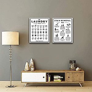 Ecyanlv Symbols and Stain Removal Laundry Sign Canvas Art Posters Prints Black White Painting Laundry Room Wall Decor Housewarming Gift 16X20Inchx2 Unframed