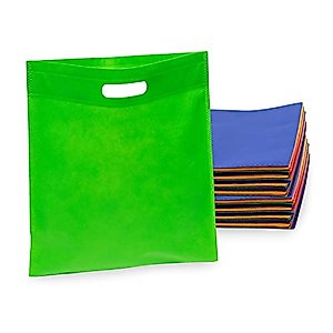 Prime Line Packaging Cloth Bags - 50 Pack Reusable Merchandise Bags Bulk with Die Cut Handles, Multi Color Fabric Thank You Totes for Retail Stores, Boutiques, Children's Gifts, Kids Parties - 15x16