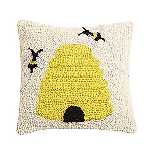Peking Handicraft 30JES1569C10SQ Beehive Hook Pillow, 10-inch Square, Wool and Cotton