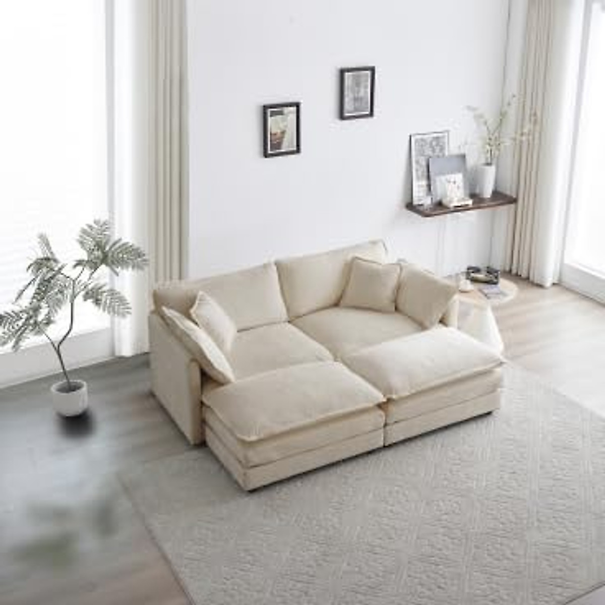 Linyuanwai Chenille Fabric Ottomans Footrest to Combine with 2 Seater Sofa, 3 Seater Sofa and 4 Seater Sofa, Light Coffee