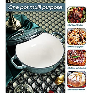 EDGING CASTING Enameled Cast Iron Dutch Oven, 5 Quart Enameled Dutch Oven Cookware Pot, Suitable For Bread Baking, Ideal for Family, Slateblue…