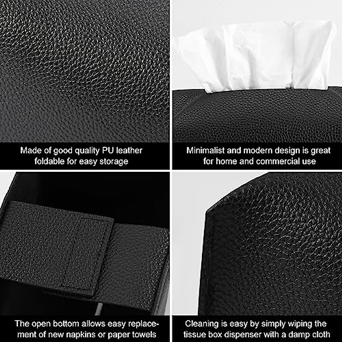 Large Tissue Box Cover, 2Pcs PU Leather Rectangle Tissue Organizer, Modern Tissue Holder for Bathroom/Car/Office/Night Stands Decor (Black)