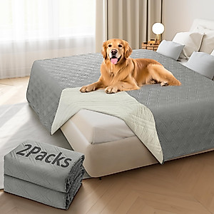 LOOBANI Waterproof Dog Blanket, Anti-Slip Bed Couch Covers for Dogs, 2 Pack Soft Pet Blankets to Protect Furniture Sofa Car for Puppy Cat Kids, 82×102in, Light Gray