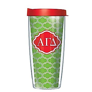 Alpha Gamma Delta on Clear Roundabout Traveler 16 Oz Tumbler Mug with Red Lid