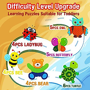 GEPER Wooden Puzzles for Toddlers 1-3, Animal Shape Toddler Puzzles Montessori Toy for 1 2 3 Year Old Boys Girls, Learning Educational Toys for Toddlers Early Development and Activity Toys Gifts