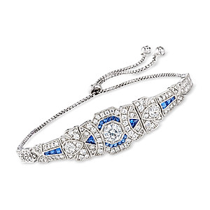 Ross-Simons 2.70 ct. t.w. CZ and .40 ct. t.w. Simulated Sapphire Bolo Bracelet in Sterling Silver