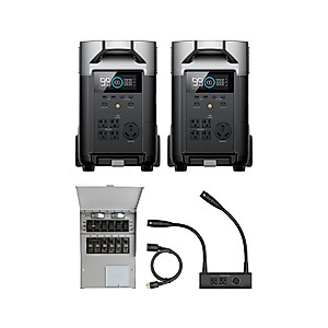 EF ECOFLOW 240V/7200Wh Home Battery Backup Solution: 2 DELTA Pro+Double Voltage Hub+Transfer Switch, 7200W Lifepo4 Power Station, Solar Generator for Home Use, Power Outage, Emergency