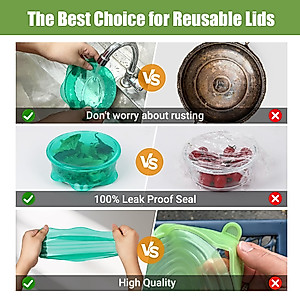 Silicone Stretch Lids for Food Storage in Fridge, Reusable Elastic Bowl Covers for Cup, Cans, Jars, Round & Rectangle Container, Food Grade Silicone Microwave Food Cover, Heat-Resistant, 6PCS