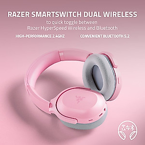 Razer Barracuda Wireless Gaming & Mobile Headset (PC, PlayStation, Switch, Android, iOS): 2.4GHz Wireless + Bluetooth - Integrated Noise-Cancelling Mic - 50mm Drivers - 40 Hr Battery - Quartz Pink