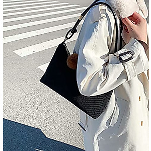 Small Shoulder Bags for Women Corduroy Bag Cute Hobo Tote Handbag Mini Clutch Purse Zipper Closure