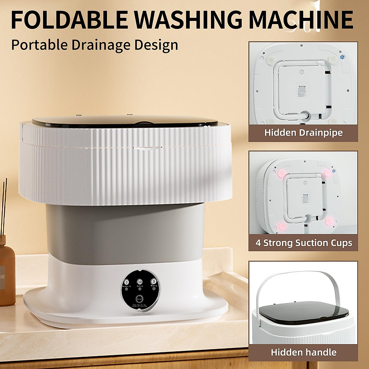 RURFANGSHENG Portable washing machine, 11L folding mini washing machine,60w high power, folding washing machine and rotary dryer combination, can clean underwear, socks, pet clothing