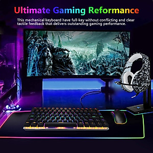FELICON Mechanical Keyboard, 82 Keys Compact Rainbow Blacklight Wired Gaming Keybaord with Blue Switch, Anti-Ghosting, Small and Portable Composition with Windows PC Laptop Mac Game Office