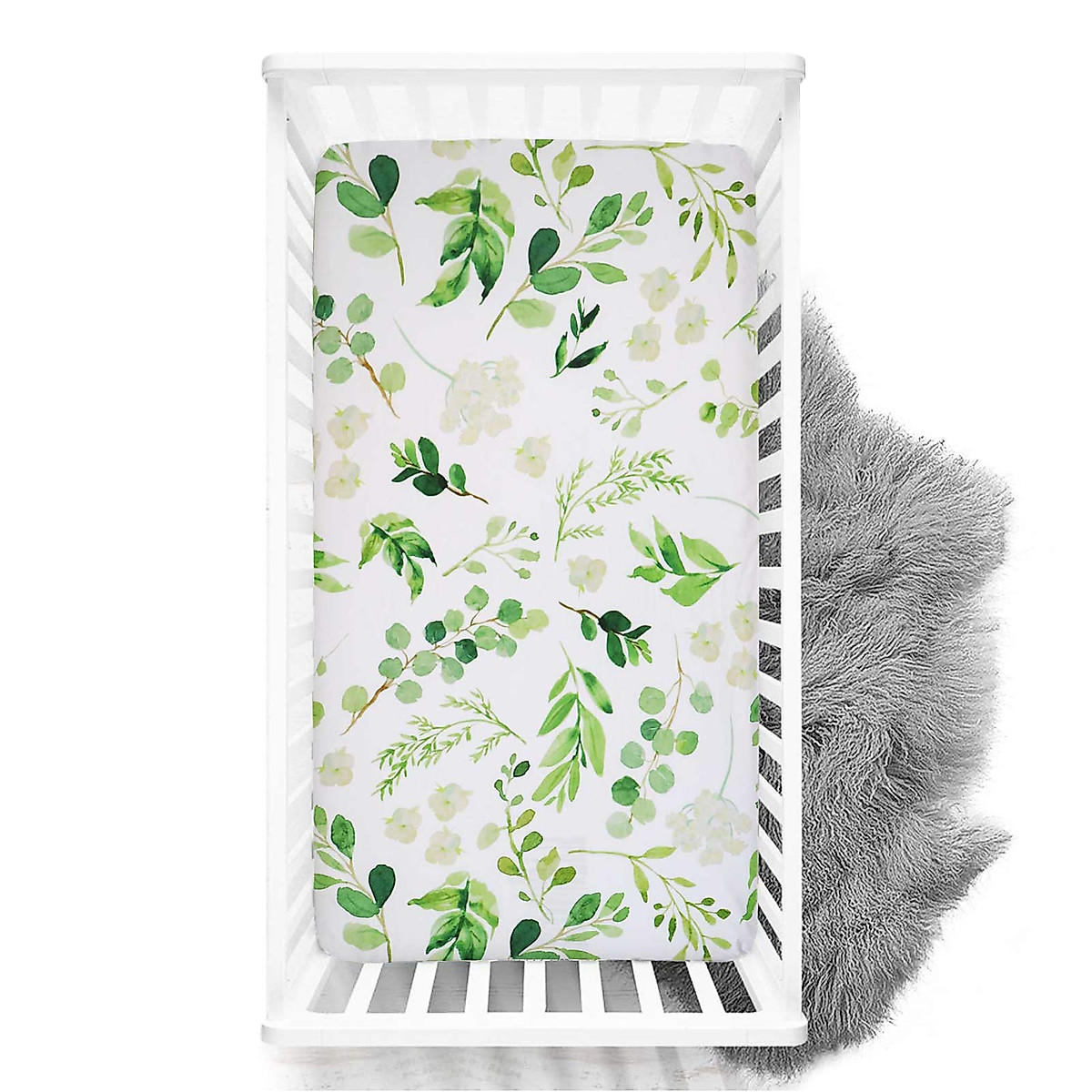 Green Leaves Crib Sheet and Changing Pad Covers,Bassinet Sheet