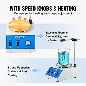 Happybuy Magnetic Stirrer 250W 158℉/70℃ Heating Hot Plate with Magnetic Stirrer 0-1600 RPM Adjustable 1000ML Lab Magnetic Stirrer Mixer with Stand Support, Stirring Bar