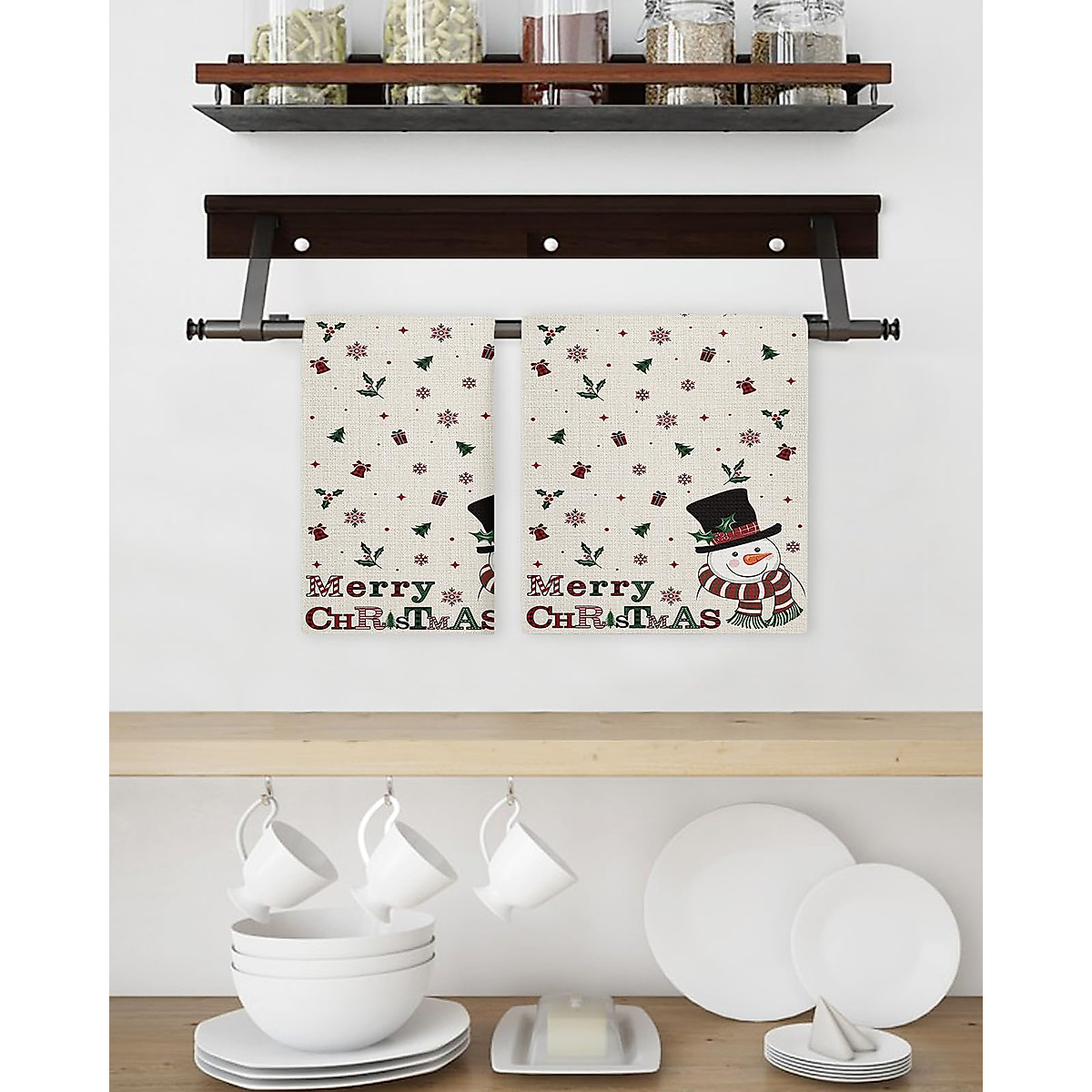 Onekaccu Farmhouse Christmas Dish Towels Set, Waffle Weave Kitchen Towels Microfiber Towels Cleaning Merry Xmas Snowman Soft Absorbent Dish Drying Towels Hand Towels 4 Pack 15.7x23.6 in