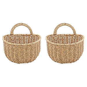 BESTOYARD 2pcs Woven Storage Basket shelf basket sundries storage basket rattan wall outdoor pots hanging rattan basket baskets jute small storage basket wall flower basket bread flowers pp
