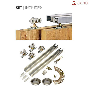 Sliding Closet Bypass Doors 60 x 80 with Hardware | Quadro 4113 White Silk with Frosted Opaque Glass | Sturdy Top Mount Rails Moldings Trims Set | Kitchen Lite Wooden Solid Bedroom Wardrobe Doors